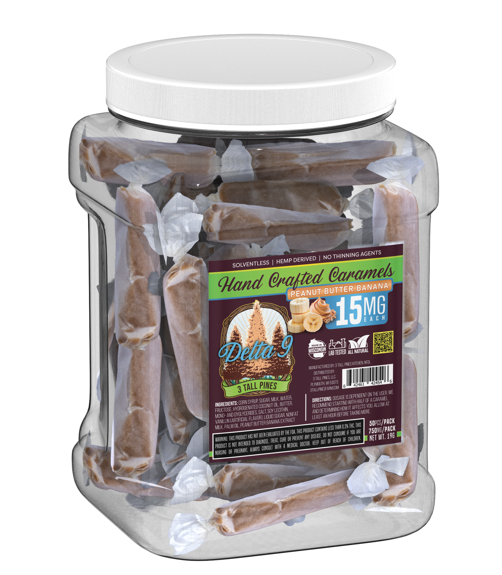 Delta 9 - Peanut Butter Banana Caramel Bites 15mg – 3 Tall Pines Wholesale