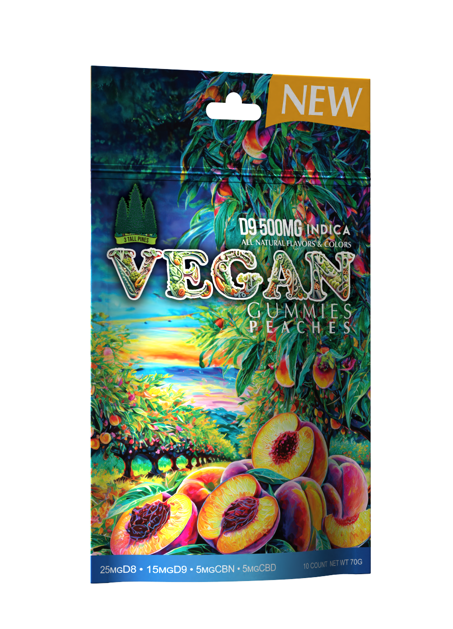 Delta 9 Vegan Gummies Peaches 500mg – 3 Tall Pines Wholesale